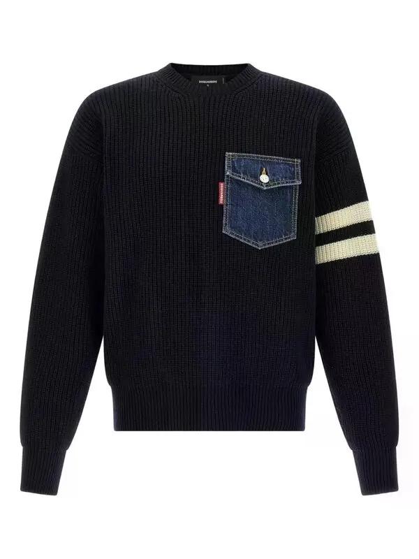 Dsquared2 Ribbed Sweater With Denim Pocket