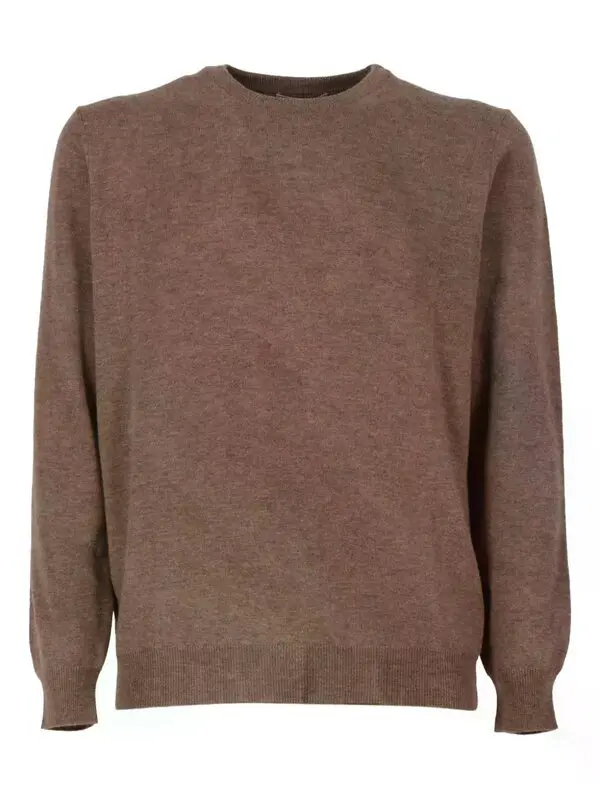 KANGRA Crew-neck Sweater With Suede Patches - Brown