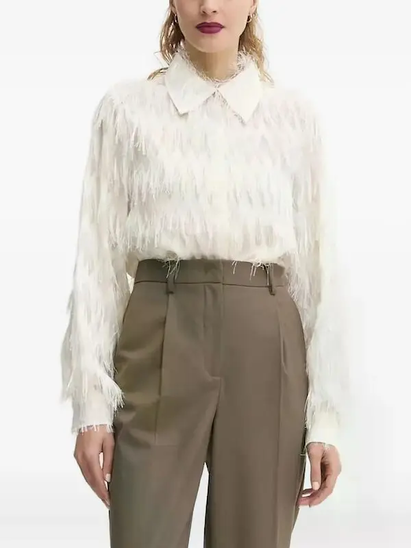 BRUUNS BAZAAR Fringe-trimmed Collared Shirt