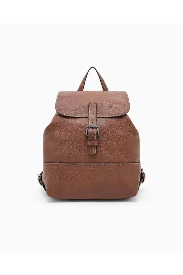 Giorgio Armani Pebbled Leather Backpack - Brown