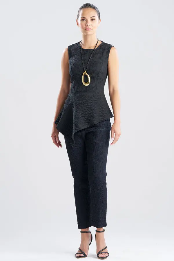 Natori Textured Cotton Jacquard Asymmetric Top - Black