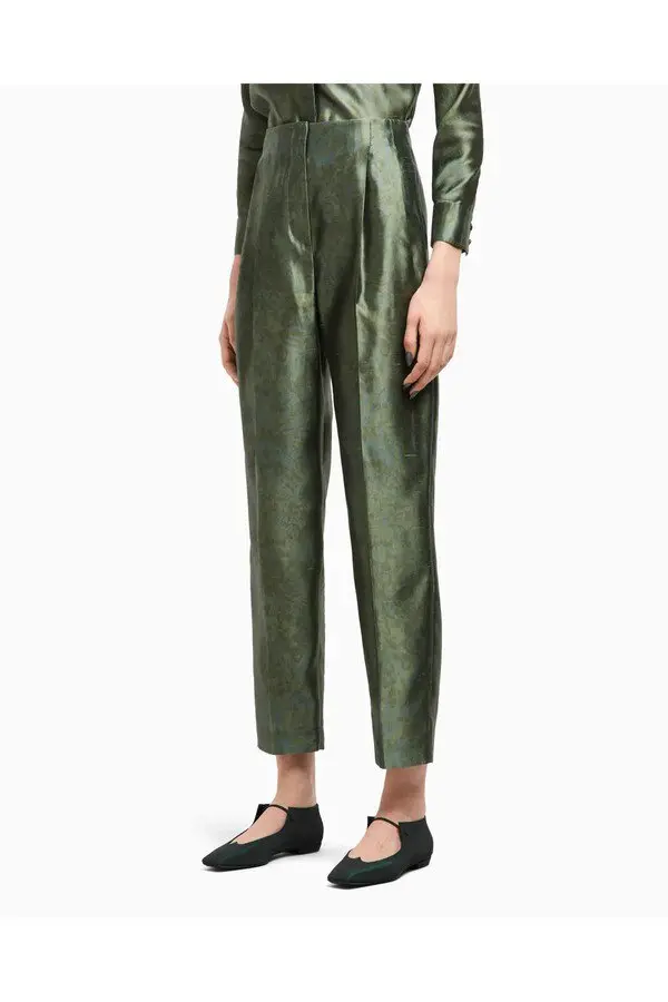 Giorgio Armani Printed Silk-shantung Trousers