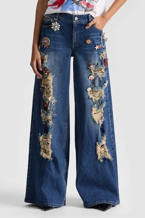 Alice + Olivia Harper Embellished Baggy Jean