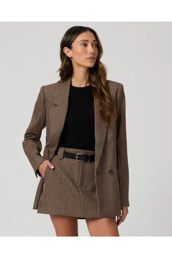 Paige Houndstooth Mini Skirt - Brown
