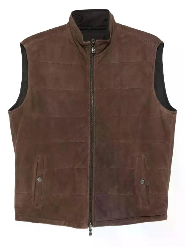 BARBA NAPOLI Quilted Suede Gilet - Brown