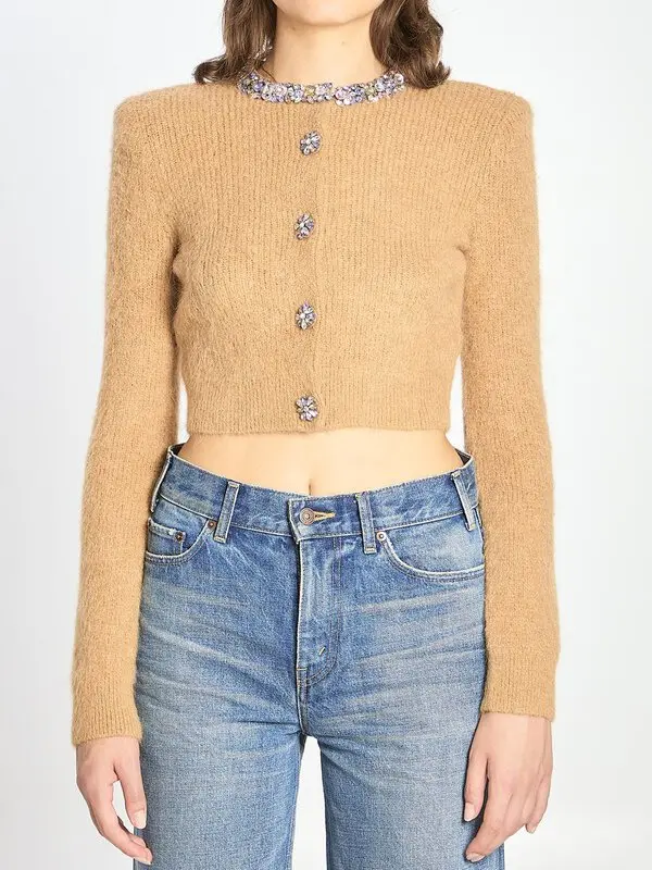 SELF-PORTRAIT Embellished Trim Cardigan - Brown
