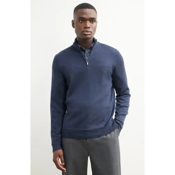 Nordstrom Quarter Zip Merino Wool Sweater - Navy Iris Heather