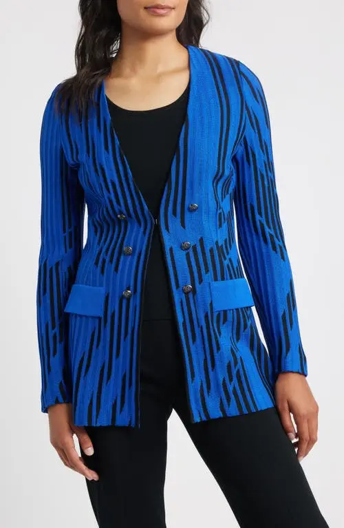 Ming Wang Rib Knit Jacquard Jacket
