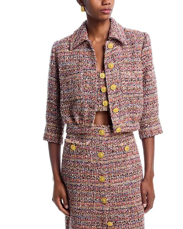 L'Agence Jia Tweed Crop Jacket - Mauve Tan