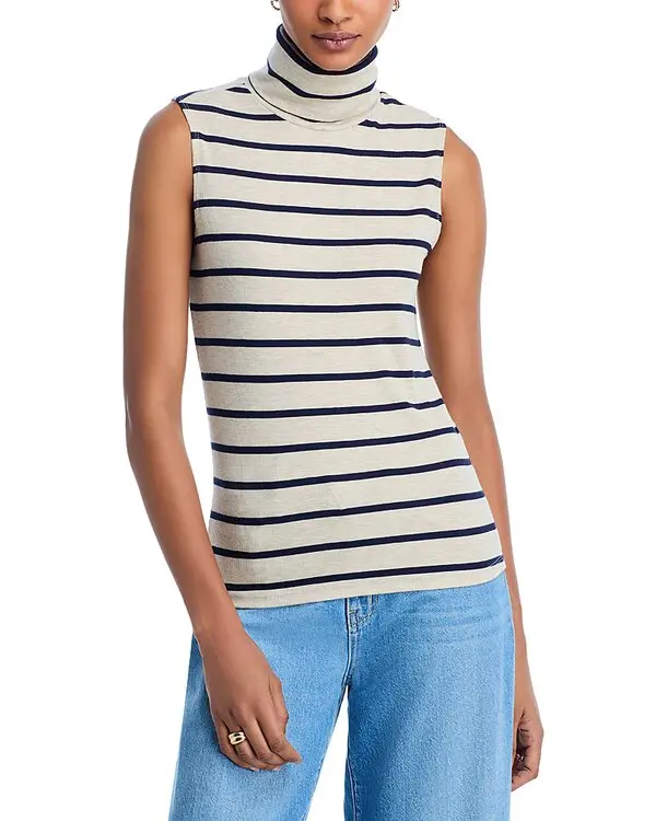 L'Agence Ceci Stripe Sleeveless Turtleneck Top - Oat/navy Stripe