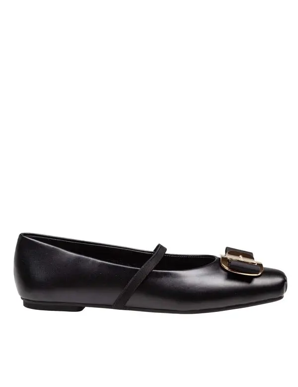 FERRAGAMO Soft Leather Ballerina Flat - Black