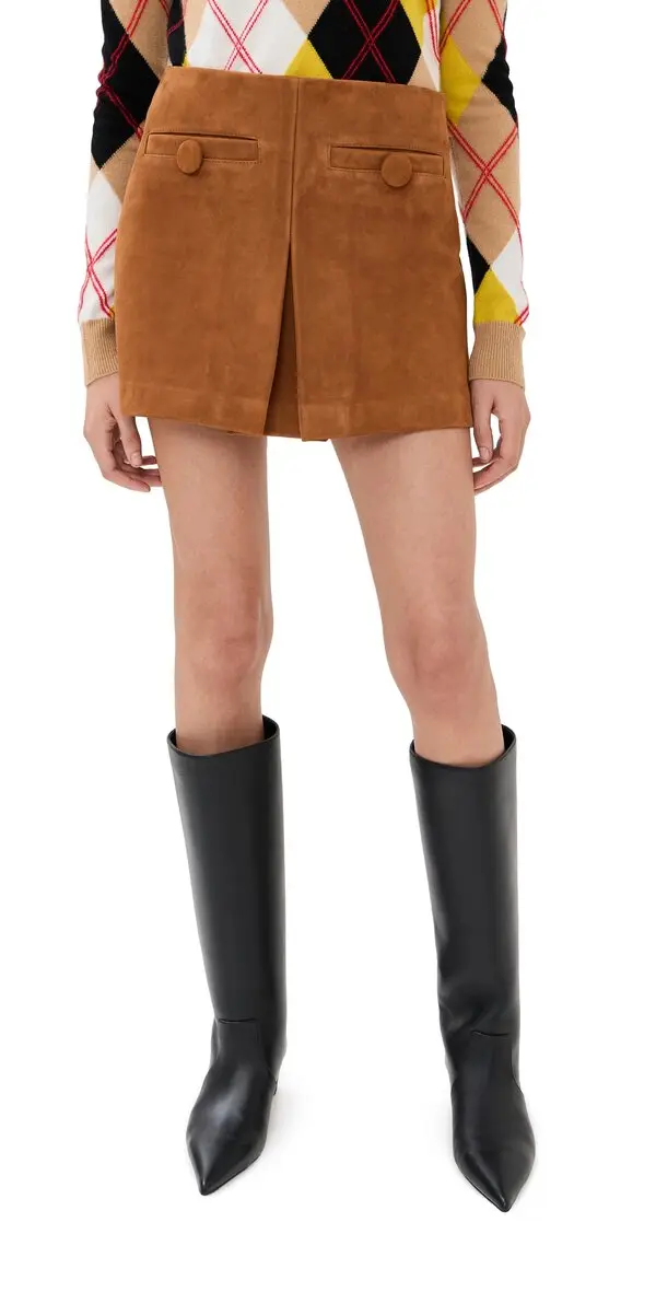 Marc Jacobs Suede Box Pleat Mini Skirt - Copper
