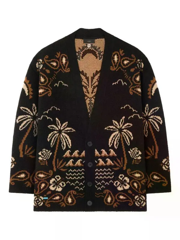 Alanui Palm-tree Paisley Cardigan - Black