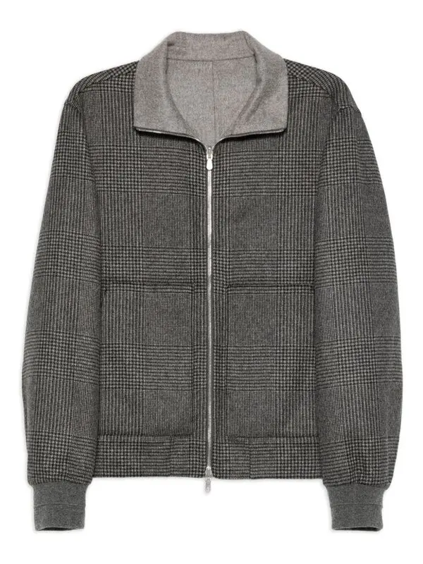 Brunello Cucinelli Cashmere Check Bomber Jacket - Grey