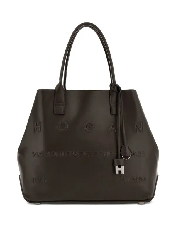 Hogan Script Medium Leather Tote Bag - Brown