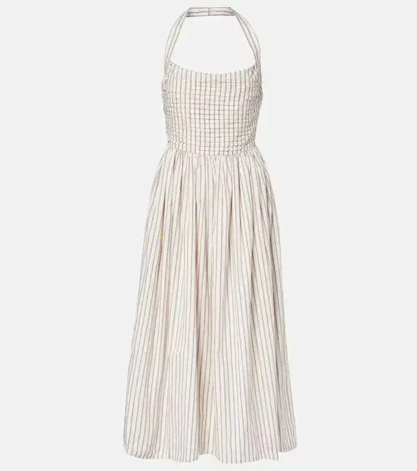 Markarian Halterneck Striped Cotton Midi Dress - Beige - 30% Off |  Editorialist