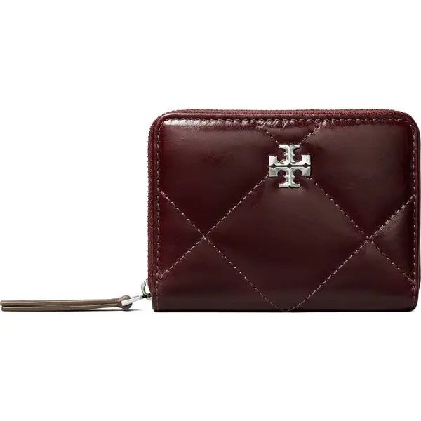 Tory Burch Small Kira Distressed Diamond Quilted Leather Zip Wallet