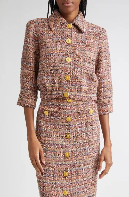 L'Agence Jia Crop Tweed Jacket - Mauve/tan Multi Tweed