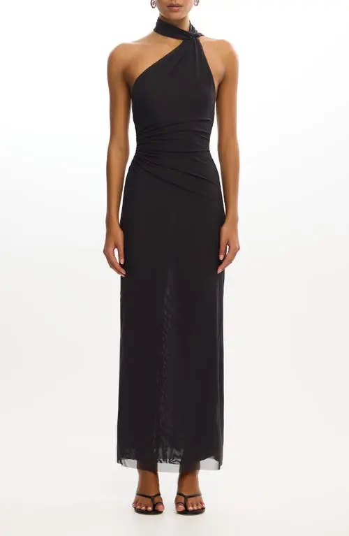 Significant Other Avni Asymmetric Halter Neck Mesh Gown