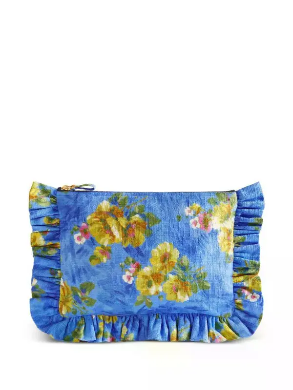 La DoubleJ Floral-print Ruffled Clutch - Blue