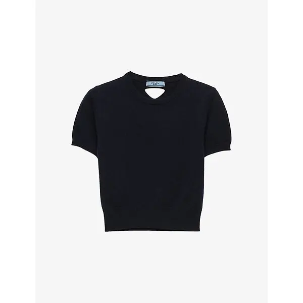 Prada Cashmere Knit Top With Triangle Cut-out - Blue
