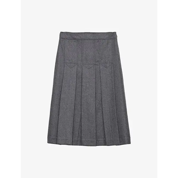 Prada Flannel Wool Pleated Midi Skirt