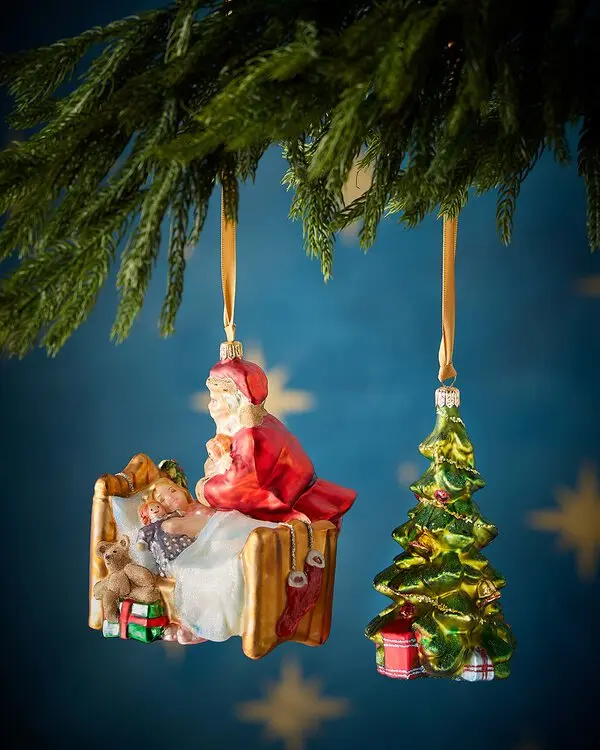 KOMOZJA Santa The Bed And Tree Christmas Ornaments, Set Of 2