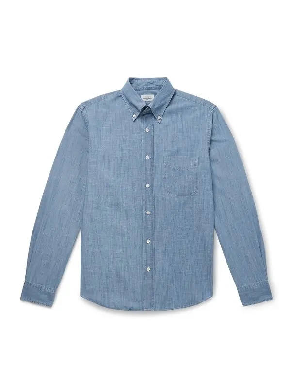 Hartford Button-down Collar Cotton-chambray Shirt - Blue