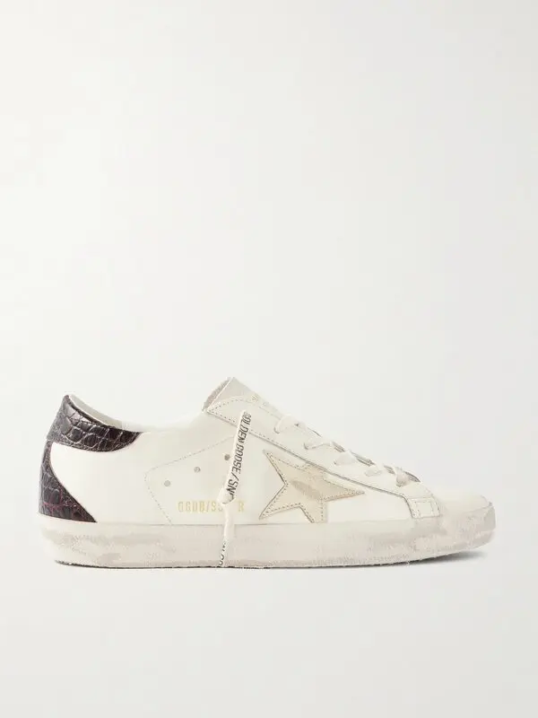 Golden Goose Super-star Distressed Metallic And Croc-effect Leather Sneakers