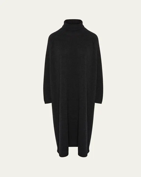 Eskandar Raglan Sleeve Scrunch Neck Cashmere Midi Dress