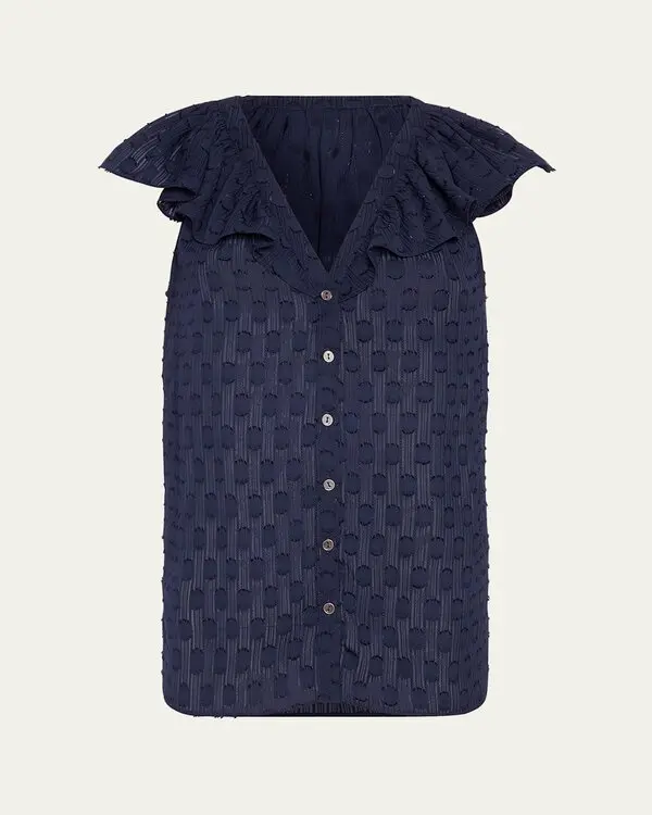 Ramy Brook Silvia Dot Ruffle-trim Top