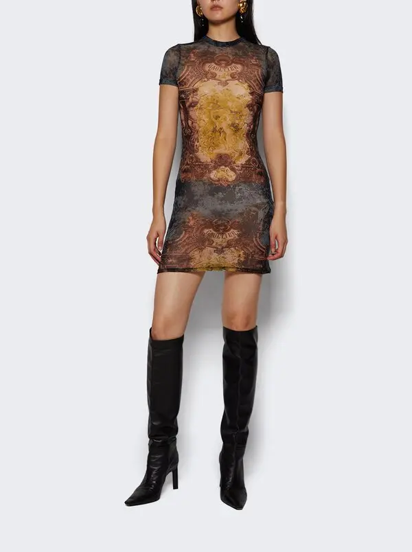Jean Paul Gaultier Mesh Short Sleeve Mini Dress - Multi