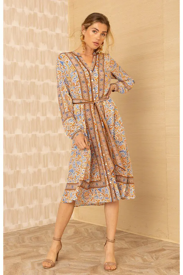 Hale Bob Vienna Silk Midi Dress - Blue