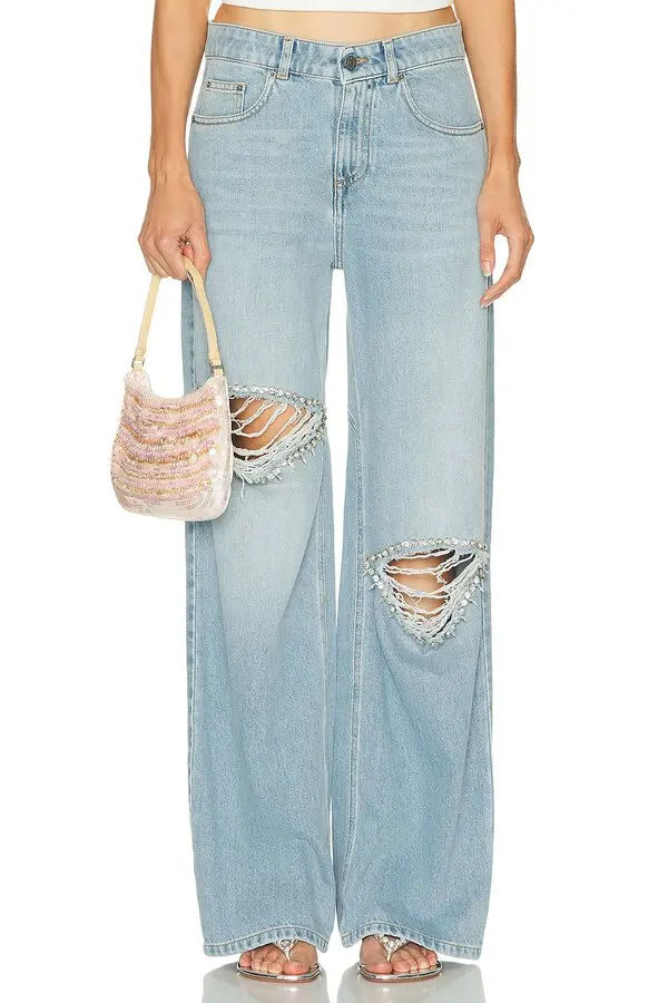 AREA Distressed Crystal Relaxed Slit Jean
