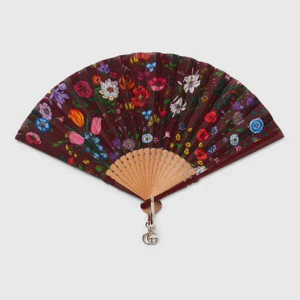 Gucci Small Flora Print Fan - Bordeaux