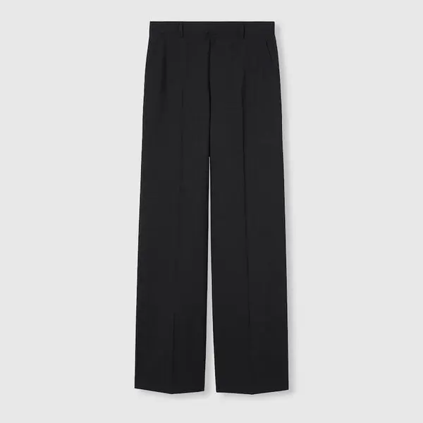 Gucci Wool Pants With Embossed Logo - Grey