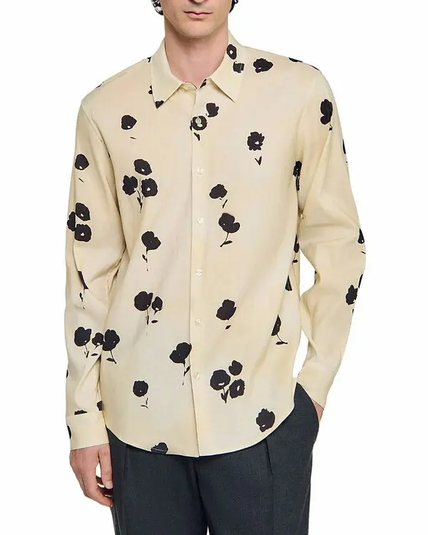 Sandro Water Flower Button Front Shirt - Off White