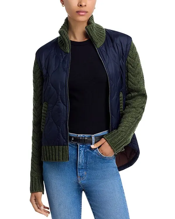 Veronica Beard Patra Mixed Media Jacket - Navy/army Melange