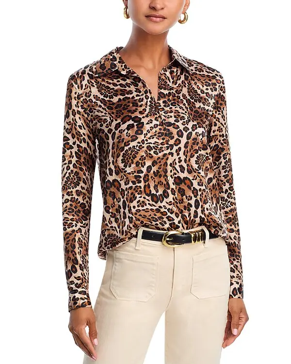 L'Agence Tyler Silk Printed Blouse - Cinnamon Swirl Paisley Leopard
