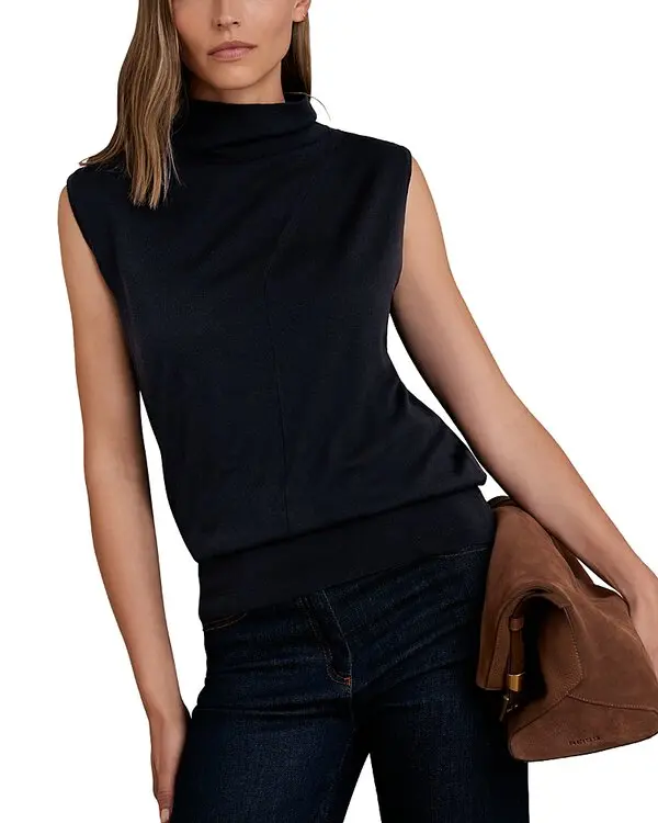 REISS Harper Wool Sleeveless Slouch Neck Top