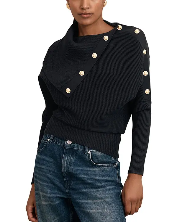 REISS Lexi Button Shawl Sweater - Navy