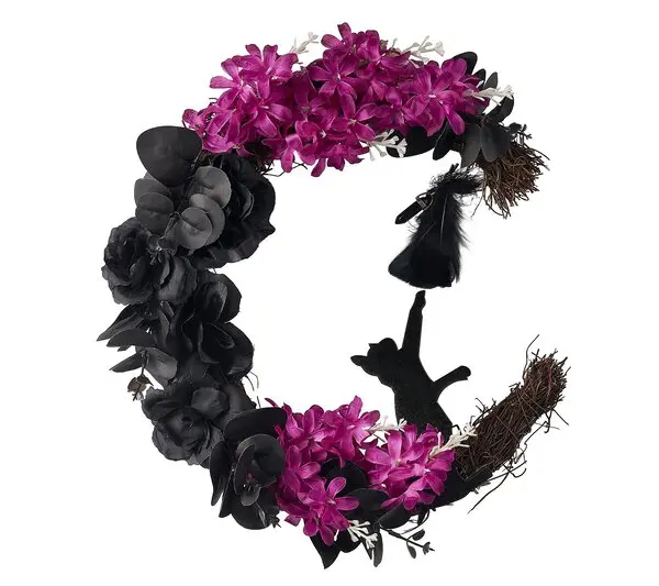 JOYFY Halloween Wreath Black Moon And Black Cat Wreath