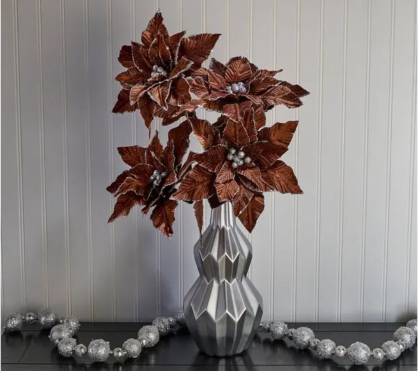 VALERIE PARR HILL 24' Glitter Edge Velvet Poinsetta Stem Valer Ie