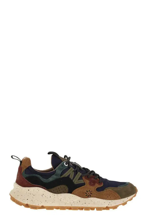 FLOWER MOUNTAIN Yamano 3 Sneakers In Suede And Technical Fabric - Brown/blue
