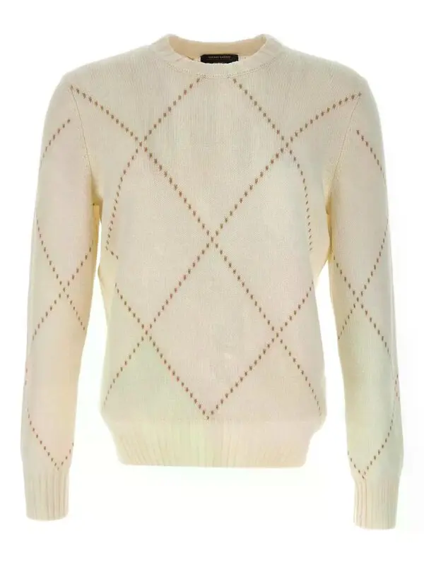 GRAN SASSO Diamond-pattern Crew-neck Sweater - Neutrals