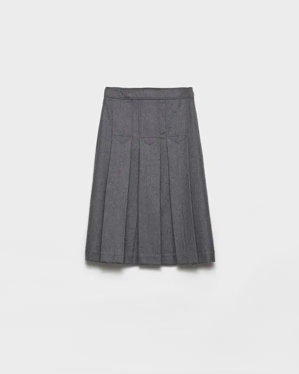 Prada Pleated Flannel Skirt - Slate Gray