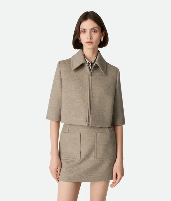 Bottega Veneta Wool And Cashmere Cropped Jacket - Sandshell Melange