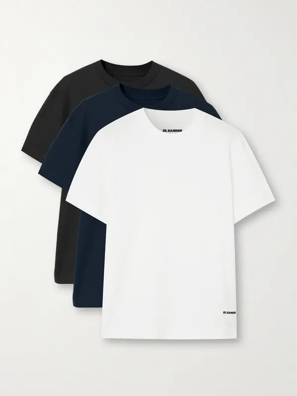 JIL SANDER Three-pack Appliquéd Cotton-jersey T-shirts - Multi