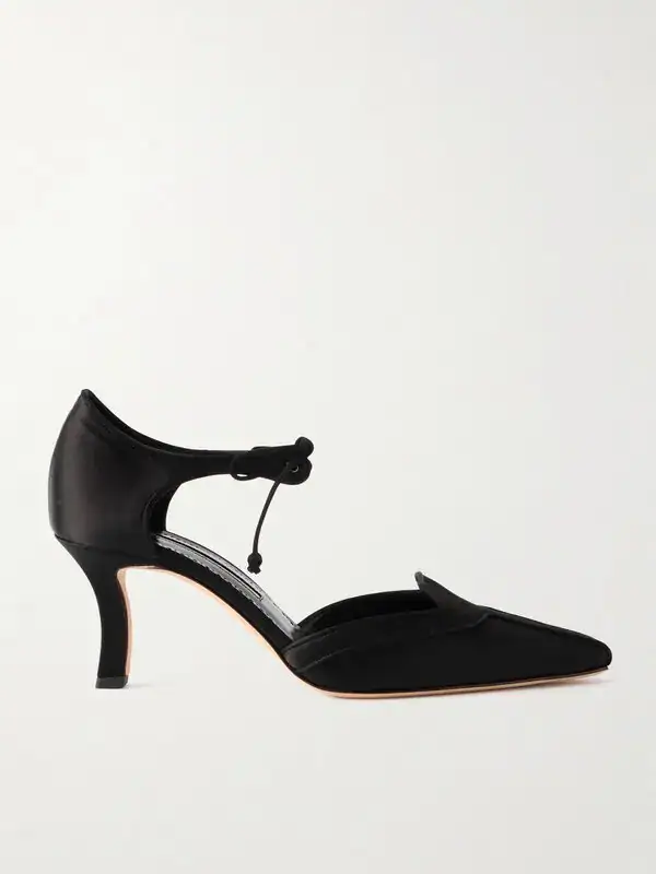 Manolo Blahnik Orata 70 Satin Pumps - Black - 60% Off | Editorialist