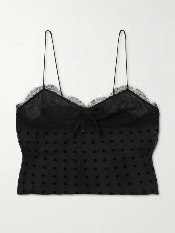 Alessandra Rich Bow-embellished Flocked Polka-dot Top